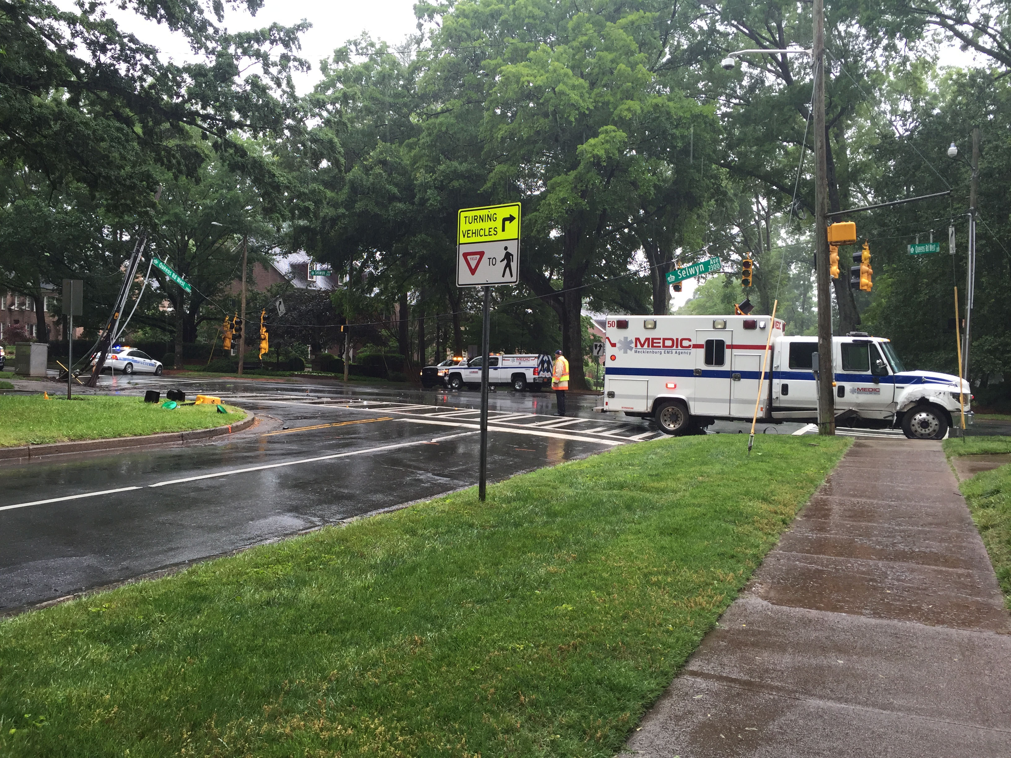 Ambulance hits utility pole on Queens Road West | wcnc.com